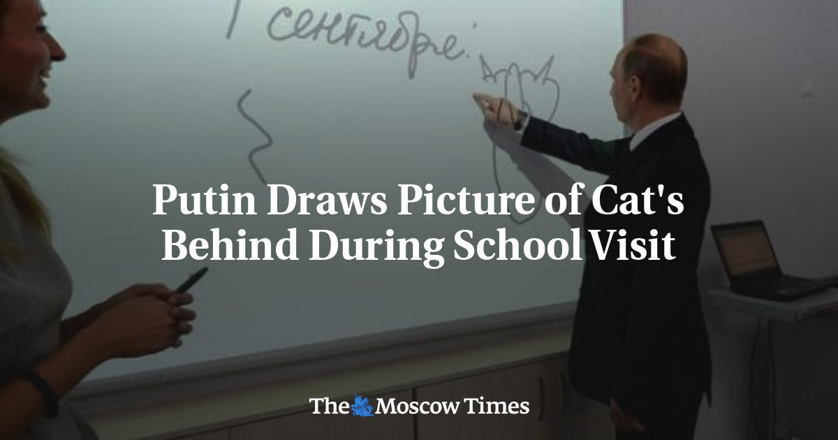 Putin Draws Picture of Cat's Behind During School Visit