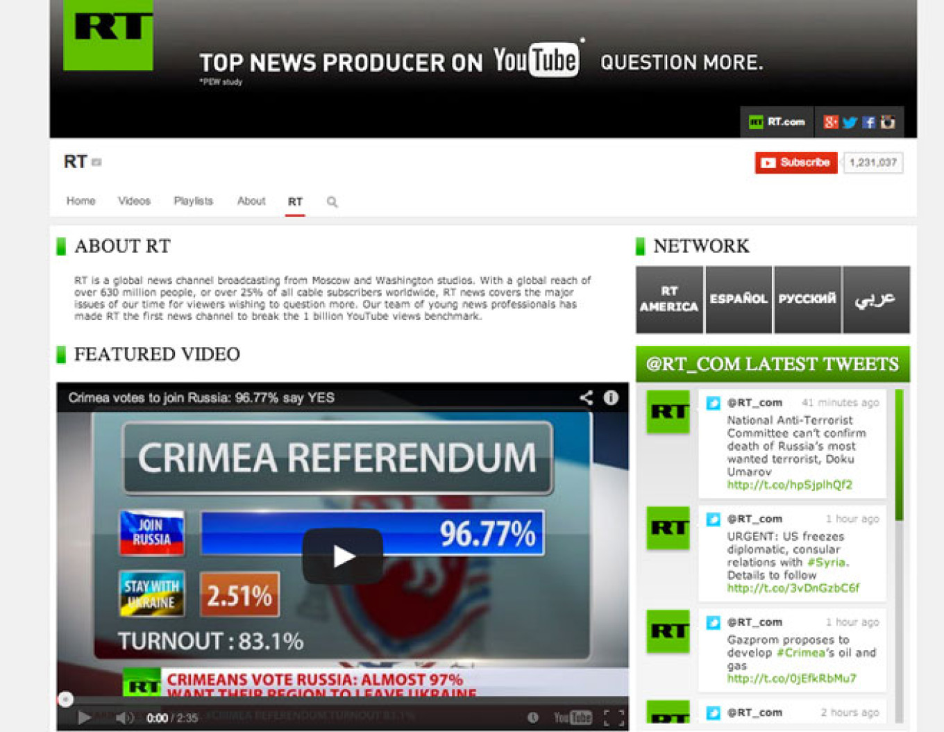 RT's YouTube Channel Temporarily Blocked